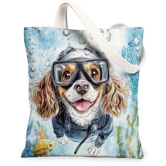 Generic Sac fourre-tout en toile motif &eacute;pagneul printanier d&eacute;t&eacute; pour faire du shopping, 33 x 38,1 cm, sac d&eacute;picerie r&eacute;utilisable pour femme, motif animal de c