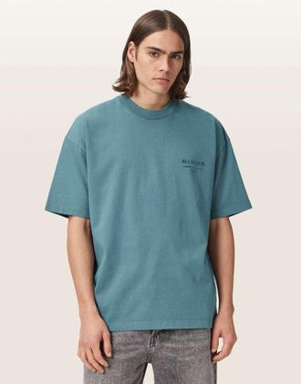 AllSaints Xander - Kurz&auml;rmliges T-Shirt in Mondblau mit Rundhalsausschnitt