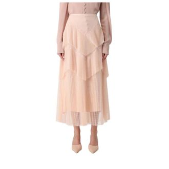 Twinset Langer T&uuml;llrock mit Spitzen-Details - - Skirts - Damen - Rosa - L