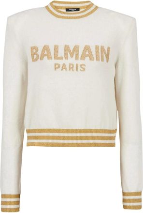 Balmain Femme, Pulls, Beige, Taille: 36 FR Logo Embossed Cropped Pullover
