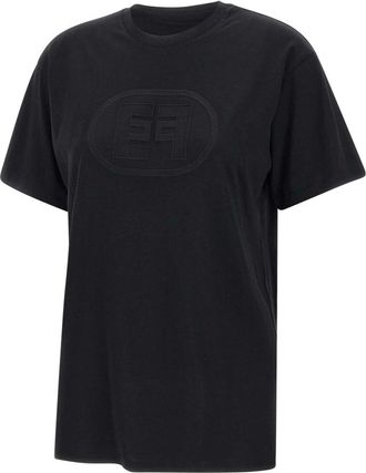 Elisabetta Franchi Femme, Tops, Noir, Taille: 36 FR T-shirt en jersey avec logo en relief