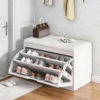 Generic Sitzbank Mit Schuhregal, Moderne Flurbank, Ottomane Mit Aufbewahrung, Rechteckige Aufbewahrungsbank Aus Stoff, F&uuml;r Schlafzimmer Wohnzimmer Flur,Wei&szlig;,1