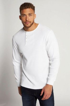 JP1880 T-Shirt Henley Langarm Rippjersey Rundhals Knopfleiste