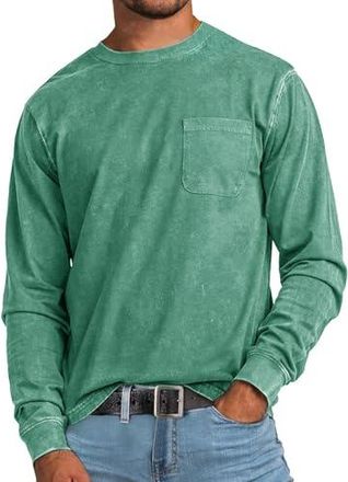 Generic T-shirt pour homme, coupe ample, manches longues, col rond, pull basique vieilli, confortable, d&eacute;contract&eacute;, &agrave; porter avec poche, t-shirts athl&eacute;tiques,