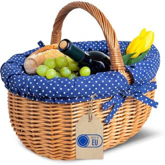 Creative Home Creative Home - Panier de Pique-Nique Osier Fait Main Pois Bleu 43 x 32 x 37 cm
