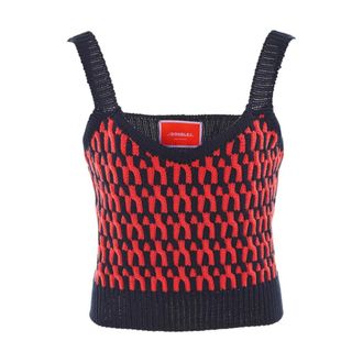La DoubleJ Zweifarbiges geripptes Crop-Top - - Tops - Damen - Rot - XS