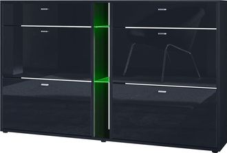 Vladon Schuhschrank Schuhkipper Today 155,5 x 95 x 28 cm, mit RGB LED Beleuchtung, Made in Germany, Korpus in Schwarz matt, Fronten in Schwarz Hochglanz