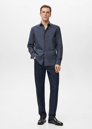 Mango Chemise &agrave; rayures 100% coton coupe r&eacute;guli&egrave;re bleu nuit - Homme - S - MANGO MAN