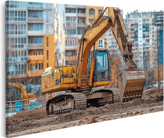 Islandburner Bild auf Leinwand Bagger auf Baustelle vor Stadthintergrund Bilder Wandbilder Poster