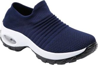 Yardwe Chaussures Femme Grandes Respirantes &agrave; Semelle Antid&eacute;rapante Baskets de Sport Mode avec Amorti pour Gym et Marche Confortables et &Eacute;lastiques Bleu Fonc