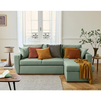 Best Mobilier Bestmobilier - Astoria - ecksofa beidseitig montierbar 4-sitzer - schlaffunktion und bettkasten - aus veganem leder - salbeigr&uuml;n
