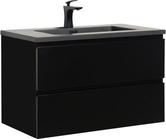 Badplaats Meuble de salle de bain Angela 80 cm - lavabo noir - Noir mat