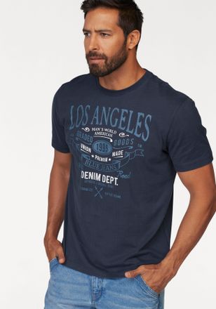 Man's World T-Shirt MANS WORLD, Damen, Gr. 4XL (68/70), blau (marine), Single Jersey, Obermaterial: 100% Baumwolle, bedruckt, normal, Rundhals, Shirts T-Shirt, Ku