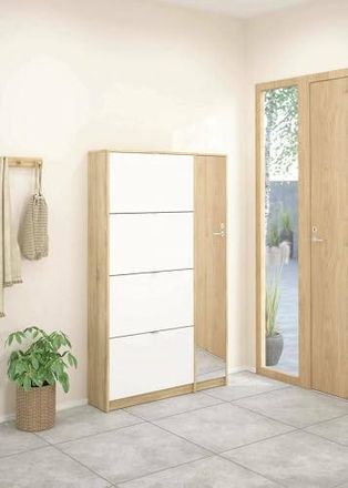 Dmora Schuhschrank mit vier T&uuml;ren mit Spiegel, Eichenfarbe, Ma&szlig;e 99 x 162 x 17 cm