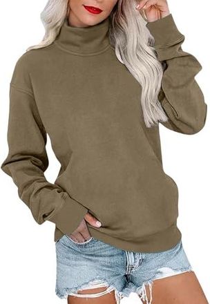 Generic Sweatshirts pour femmes, pulls pour femmes, couleur unie, haut surdimensionn&eacute;, col rond, manches longues, automne hiver, d&eacute;contract&eacute;, confortable, ten