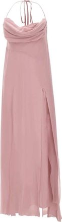 Blumarine Femme, Robes, Rose, Taille: 36 FR Folded Neckline Slit Maxi Dress
