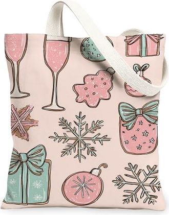 Generic Sacs fourre-tout en toile pour cadeaux de No&euml;l, motifs festifs, sacs d&eacute;picerie r&eacute;utilisables, vintage, fantaisie, l&eacute;gers, lavables, p&ecirc;che, 13x15 Inch