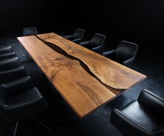 DELIFE Tischplatte Walnuss Natur 300 cm Epoxid Metallic-Braun Unikat Nr. 32291, Massivholzplatten