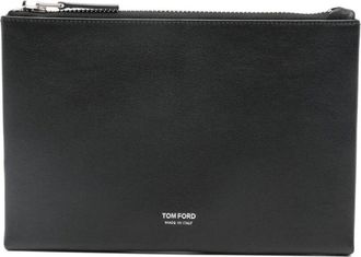 Tom Ford Homme, Sacs, Noir, Taille: ONE Size Pochette Minimaliste Fine en Cuir Grain&eacute; avec Dragonne
