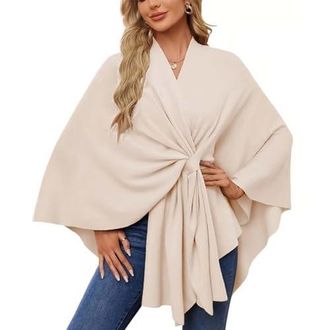 Generic Poncho élégant doux ouvert sur le devant, poncho chaud en tricot croisé sur le devant pour voyage et bureau, beige, taille unique