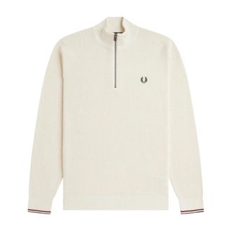 Fred Perry Waffelstich Pullover mit halbem Rei&szlig;verschluss - - Sweatshirts & Hoodies - Herren - Beige - M