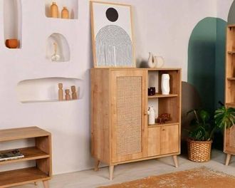 Dmora Astrion Sideboard 90x40x110 cm Braun 4 Regale 2 T&uuml;ren, Anrichte