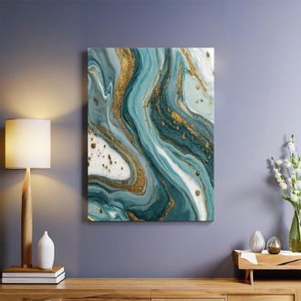 Generic Blaugr&uuml;N Leinwand Wandkunst Abstrakte Marmorstruktur Moderne Leinwandbilder Wandposter Wandbilder mit Rahmen f&uuml;r B&uuml;ro Wohnzimmer Bad Schlafzimmer Home