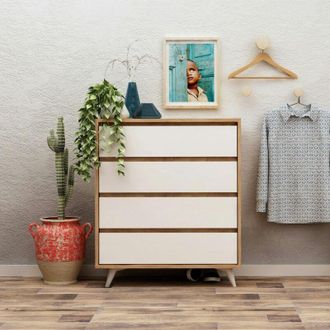 Pier Import Commode moderne effet chêne 4 tiroirs blancs BYRON