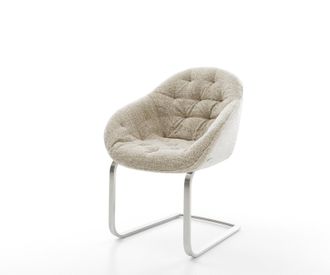 DELIFE Freischwinger Gaio-Flex Webstoff Soft Beige Freischwinger flach Edelstahl, Esszimmerst&uuml;hle