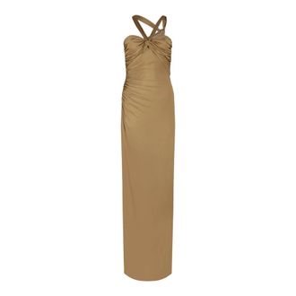 Tom Ford Femme, Robes, Jaune, Taille: 36 FR Robe Midi Drap&eacute;e Dor&eacute;e