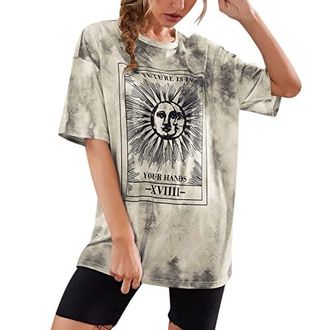 Janly T-shirt Femme Oversize Montagne T-shirt Femme avec Imprim&eacute; &Eacute;paule Conception Sp&eacute;ciale des Manches pour Hauts D&eacute;contract&eacute;s Polyester Gym T-shirts pour 