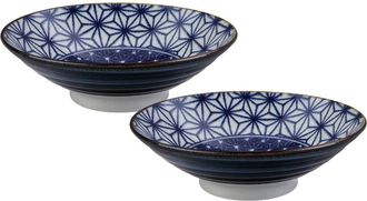 Tokyo Design Studio Mixed Bowls 2-er Schalen-Set blau weiß, Ø 24.5 cm, 7.5 cm hoch, ca. 1400 ml, asiatisches Porzellan, Japanisches Design