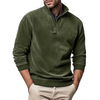 Generic Polo en polaire &agrave; manches longues - Haut thermique avec fermeture &eacute;clair 1/4 - Sweat-shirt confortable - Couleur unie - T-shirt Henley - Hiver - Print