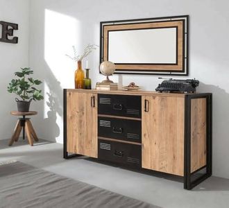 Dmora Kommode Tarazed, Wohnzimmerbuffet, Wohnzimmer-Sideboard, Moderne Küchen-Speisekammer, 160x45 h80 cm, Eiche und Schwarz