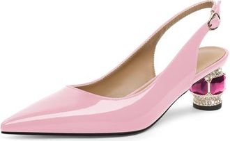 EDEFS Escarpins Slingback Femme Prêts pour Le Tapis Rouge Talon Bas Bloc 5 cm Cuir Verni Bout Pointu avec Strass Cristal pour Mariages Gala & Vie Quotidienn
