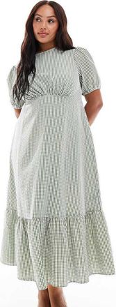 New Look Plus New Look Curve - Strukturiertes Midikleid in Dunkelgr&uuml;n mit Vichy-Karos