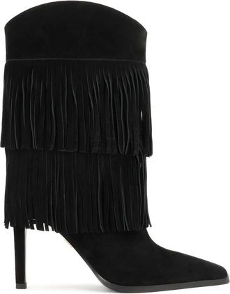 Kazar Wildlederstiefeletten mit Fransen an schlankem Absatz - - Shoes - Damen - Schwarzk - 39 EU