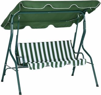 OUTSUNNY Balancelle de jardin 3 places coussins assise dossier vert blanc ray&eacute;