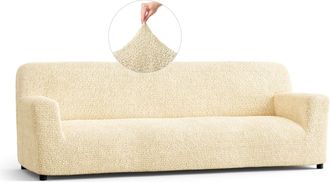 Paulato by GA.I.CO. PAULATO - Sofabezug 4 Sitzer aus einfarbiger Mikrofaser, kratzfestes Gewebe, maschinenwaschbar, WavyTech-Technologie, Made in Italy - Vanille