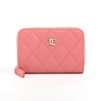 Chanel Pink Caviar Quilted Zipped Wallet