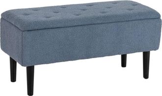 HOMCOM Banc de Rangement - HOMCOM - rev&ecirc;tement effet laine boucl&eacute;e - pieds en bois dh&eacute;v&eacute;a - 95x38x45cm - bleu