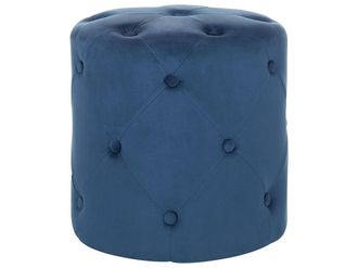 Beliani Pouf Samt blau rund 40 cm gesteppt mit Knopfheftung Chesterfield-Stil Corolla