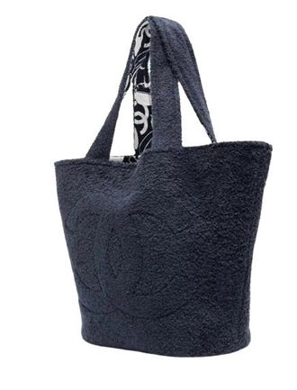 Chanel Navy/White Camlia Print Terry Bag, Towel And Pouch