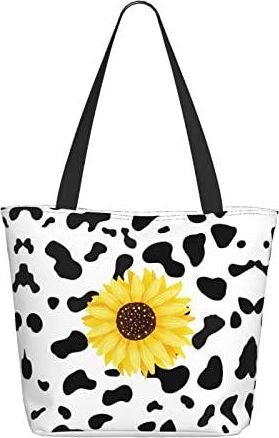 AOOEDM Sac &agrave; provisions motif vache et tournesol pour femme 33 x 27,9 x 17,8 cm. Le cadeau parfait pour la Saint-Valentin. Cest de la Saint-Valentin pour mam