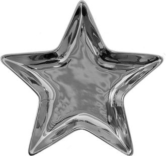 Clayre & Eef Dekoration Schale Stern 16x16 cm Silberfarbig Keramik Kerzentablett