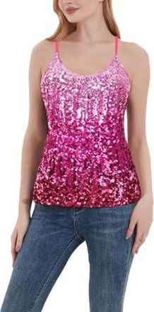 Generic Haut pailleté pour femme - Hauts à paillettes scintillantes, chemises sans manches Y2K décontractées à col rond, camisole légère pour sortir, caraco d