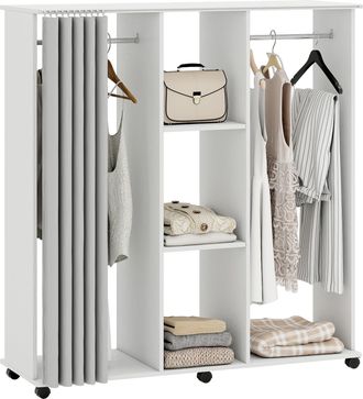 HOMCOM Kleiderschrank Mobiles Aufbewahrungsm&ouml;bel 6 Rollen 120L x 40l x 128H cm aus Holz wei&szlig;