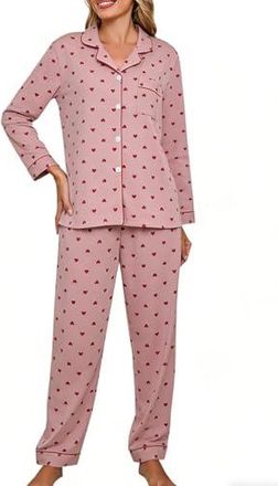 Minetom Ensembles de Pyjama Femme 2 Pi&egrave;ces Bouton V&ecirc;tements de Nuit Polka Dot Manches Longues Col V Chemise et Pantalon Style E 38