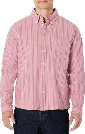 Amazon Essentials Herren Modernes Oversize-Button-Down-Hemd Aus Baumwolle, Mauve Dunkles Kastanienbraun Streifen, XXL