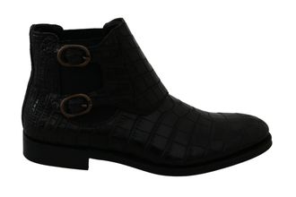 Dolce & Gabbana Schwarze Krokodil-Leder Derby-Boots Schuhe